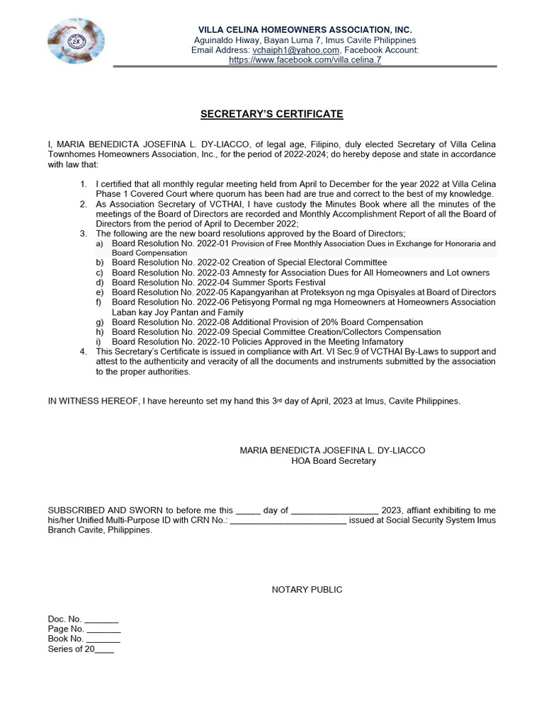 Secretarys Certificate | PDF | Governance | Government