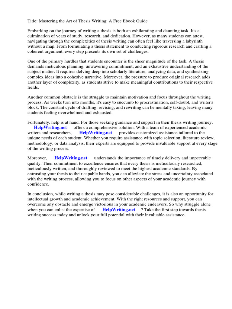 Free Ebook Thesis Writing | PDF | Thesis | Books