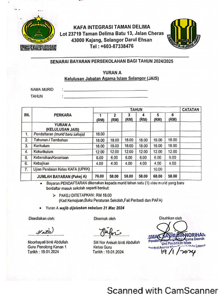 Senarai Yuran 2024 | PDF
