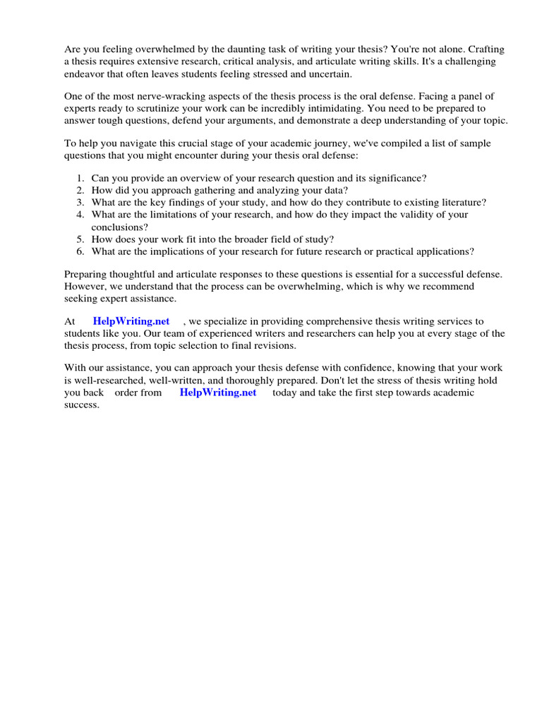 Sample Questions Thesis Oral Defense | PDF | Thesis | Methodology