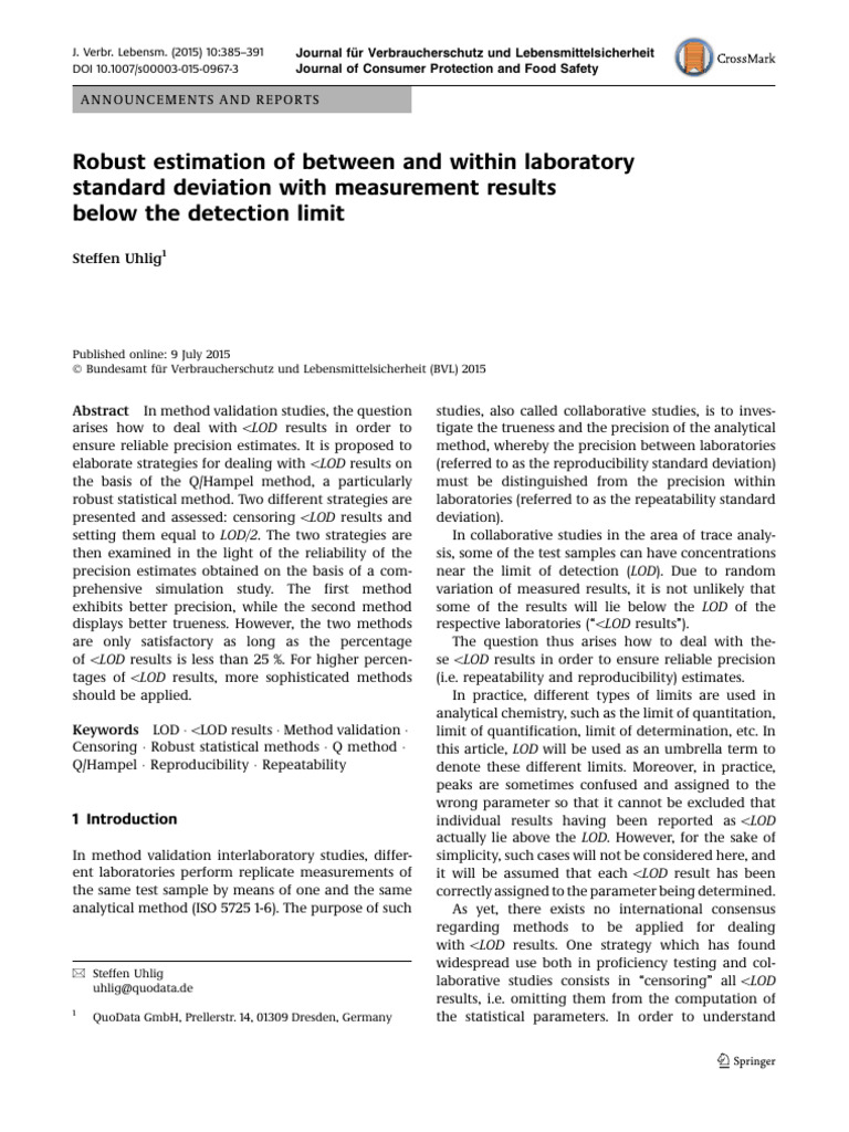 Robust Estimation of Between and Within Laboratory Standard Deviation With Measurement Results ...