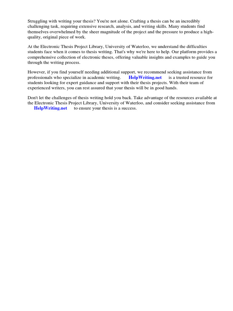 Electronic Thesis Project Library University of Waterloo | PDF | Thesis ...