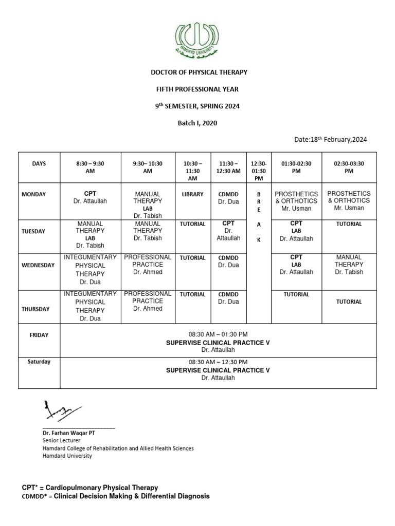 9th Semester Spring 2024 Batch-I Time Table | PDF | Self-Improvement