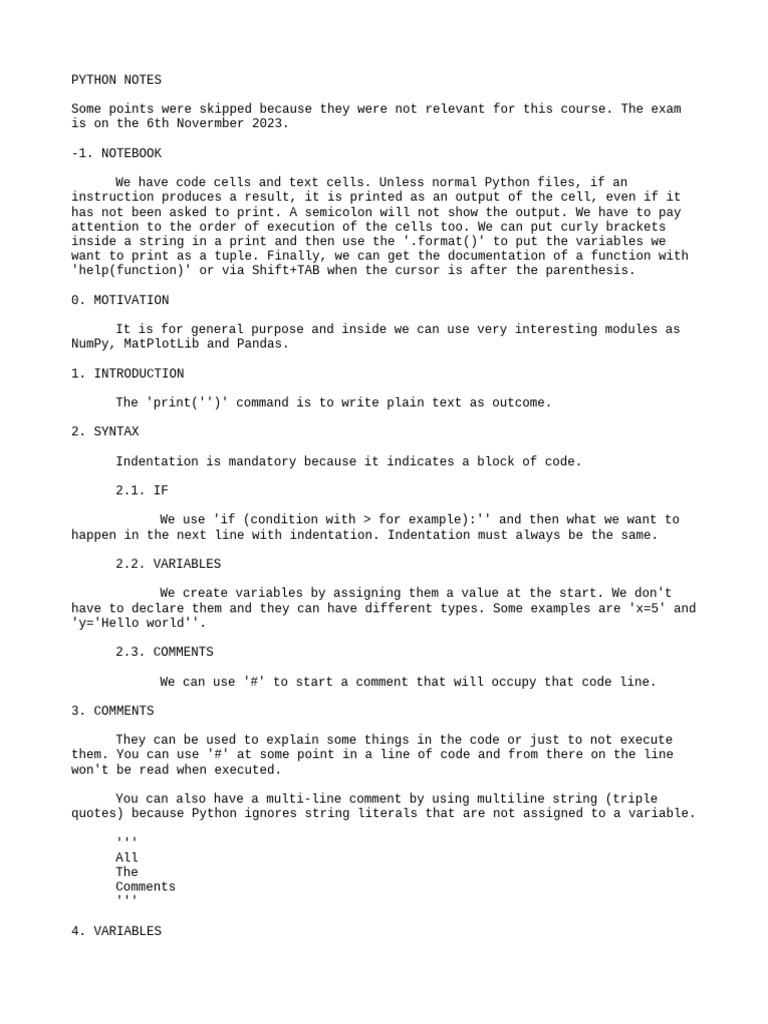 Python Notes | PDF | Teaching Methods & Materials | Technology ... Python Notes | PDF | Teaching Methods & Materials | Technology ...