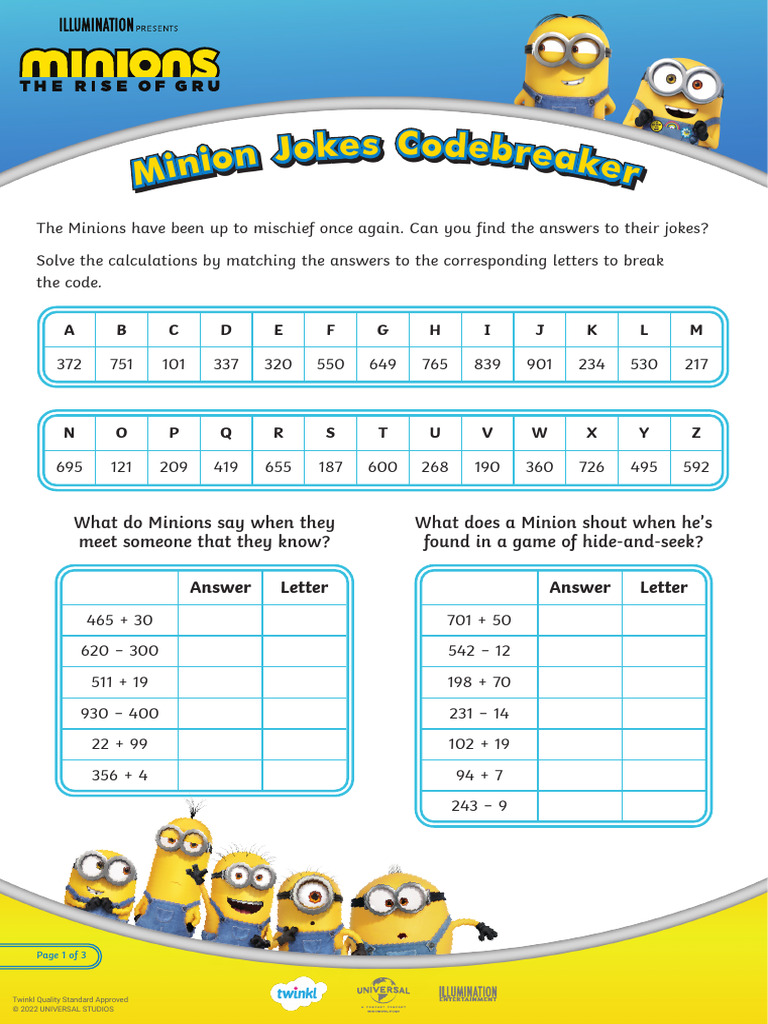 T M 1652304343 Minions 2 Joke Codebreaker Activity Sheet Ages 7 9 - Ver ...