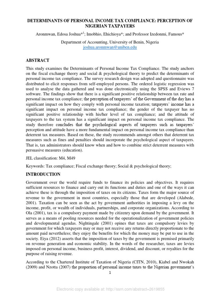 Aronmwan Et al-2015-SSRN Electronic Journal | PDF | Taxes | Income Tax