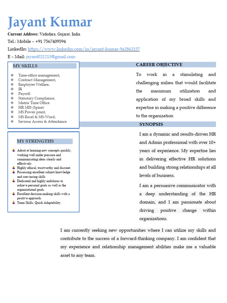 Resume Jayant New | PDF | Career & Growth