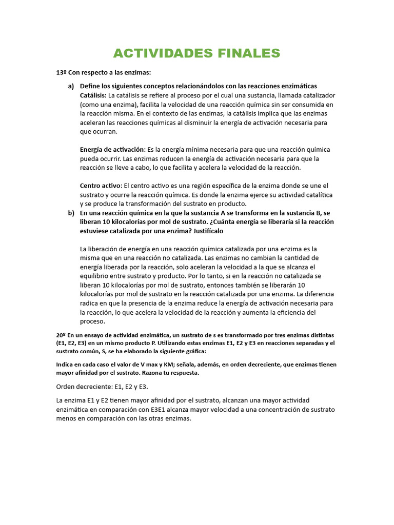 Actividades Finales | PDF | Catálisis | Enzima