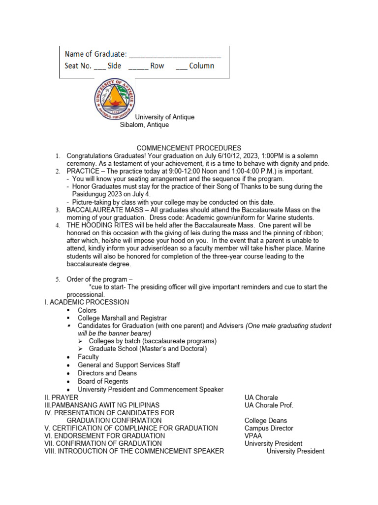 Commencement Procedures 2023 | PDF | Clothing | Fashion