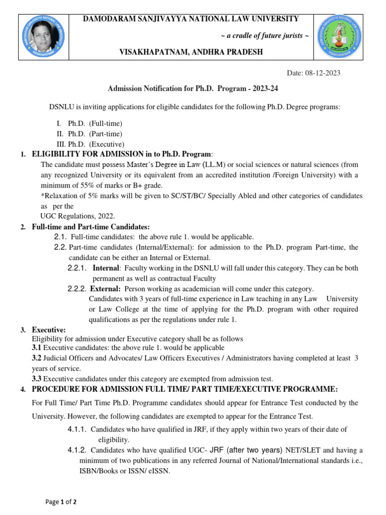 Ph.D.-Notification | PDF | Doctor Of Philosophy | Vocational Education