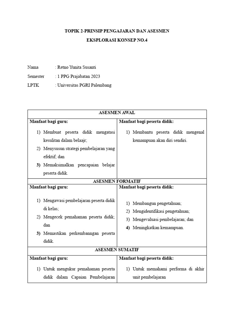 Topik 2-Prinsip Pembelajaran Dan Asesmen (Eksplorasi No 4) | PDF