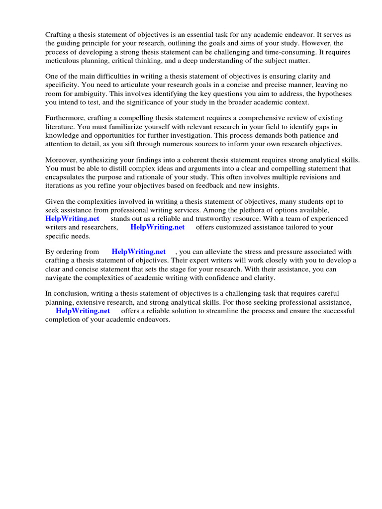 Thesis Statement of Objectives | PDF | Methodology | Thesis