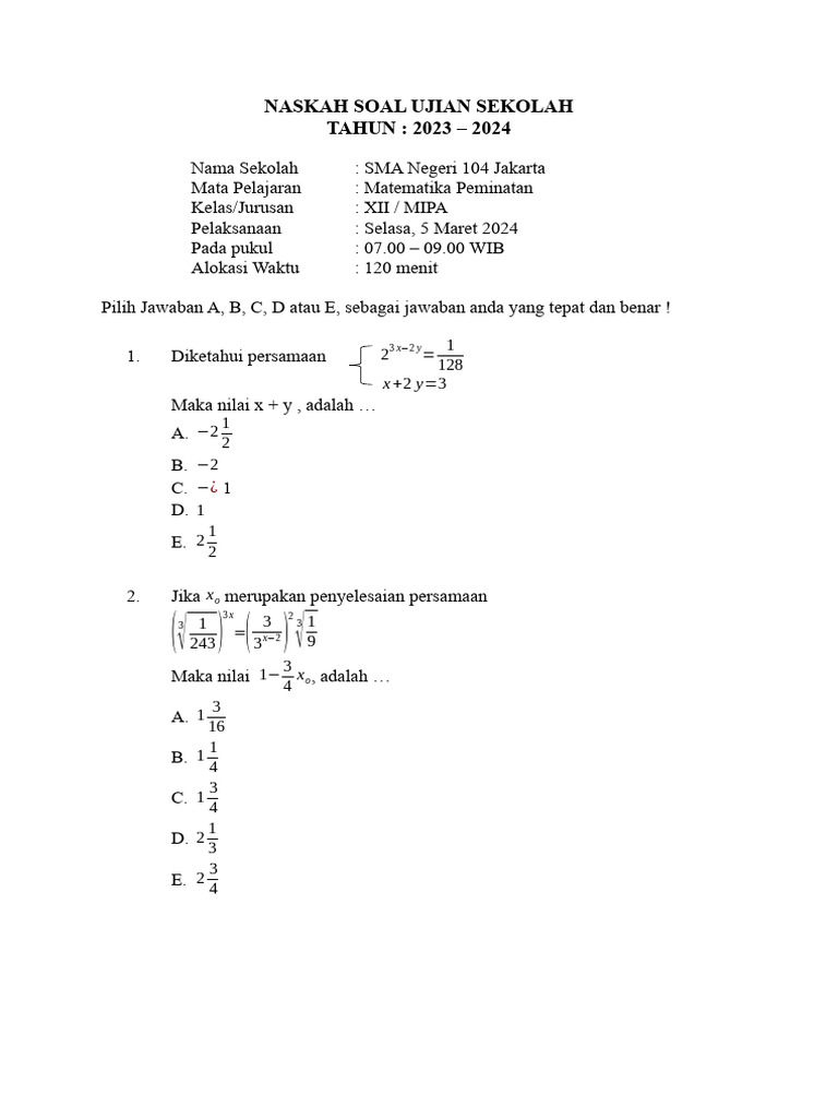 Naskah Soal Ujian Sekolah | PDF