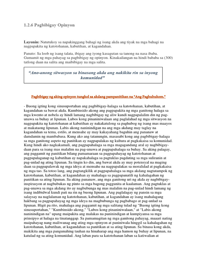 Pagbibigay Opinyon | PDF