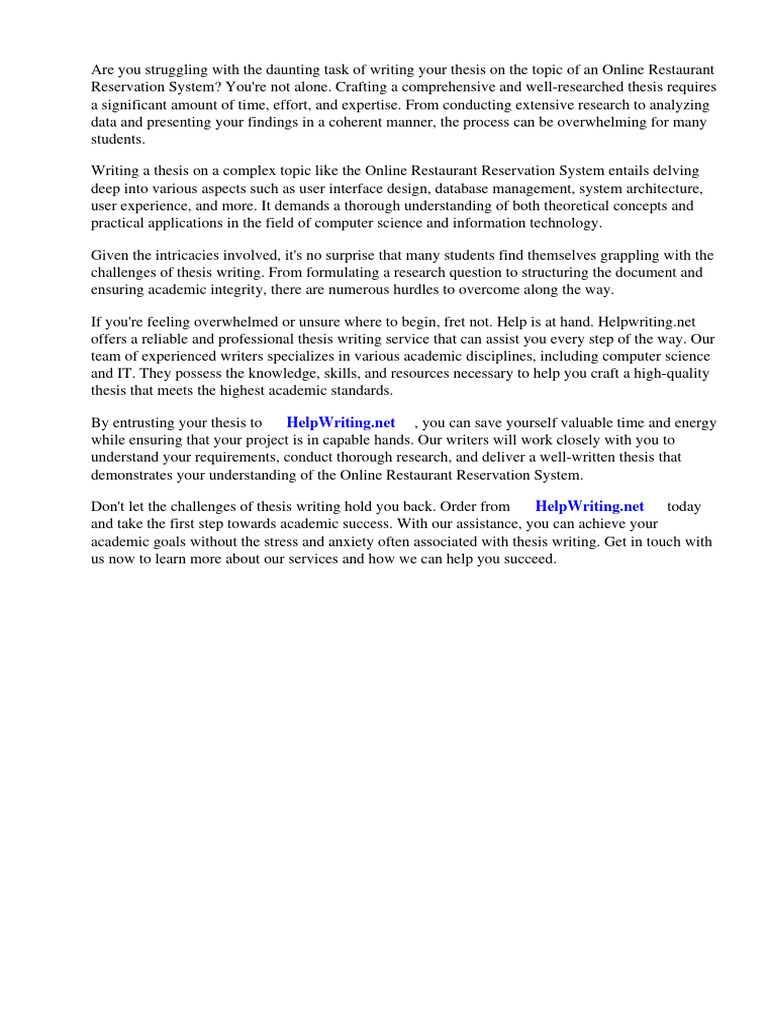 Online Restaurant Reservation System Thesis | PDF | Restaurants | Menu