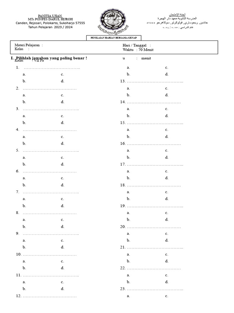 Format Soal PHB 7&8 Abjad | PDF