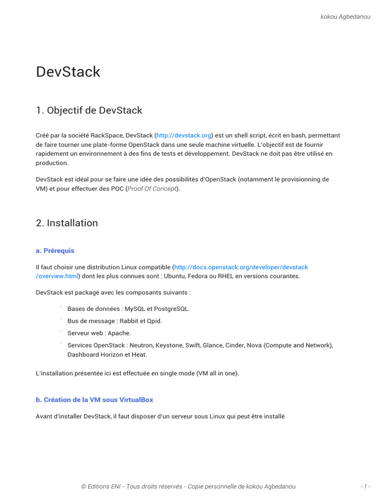 DevStack: Guide d'Installation Rapide | PDF | OpenStack | Logiciel gratuit