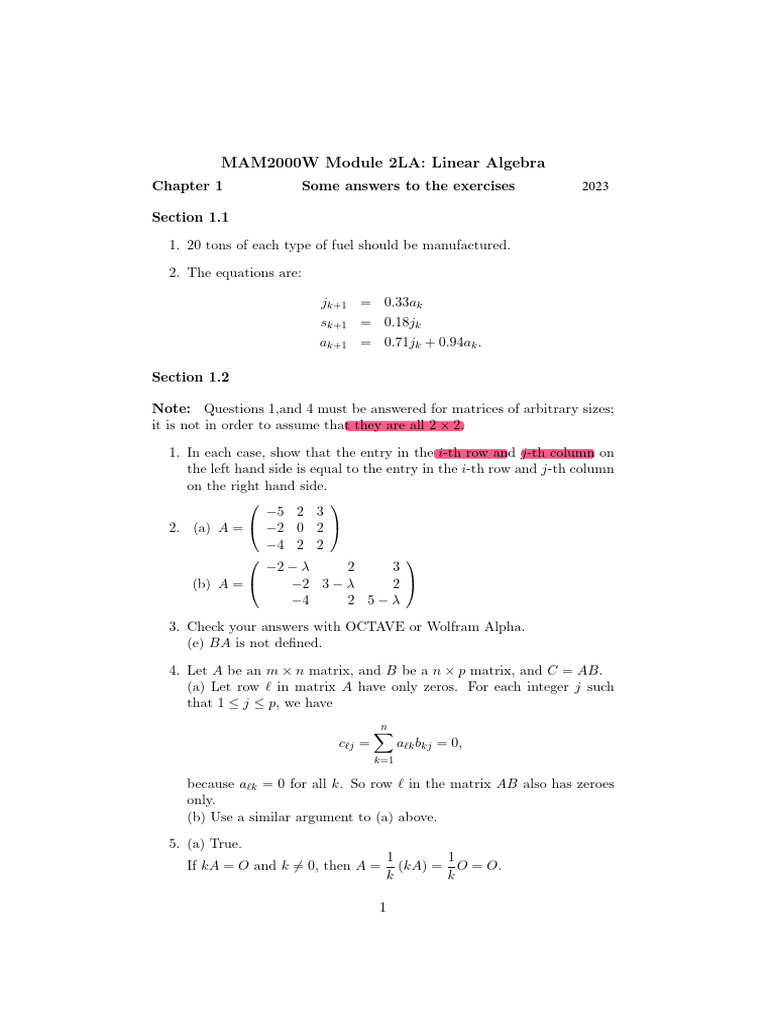 Chapt 1 Ans | PDF | Matrix (Mathematics) | Mathematical Analysis