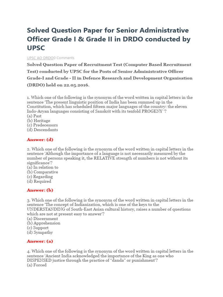 SAO DRDO QP With Answers 2016 | PDF