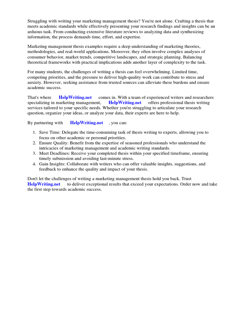 Marketing Management Thesis Examples | PDF | Marketing | Leadership