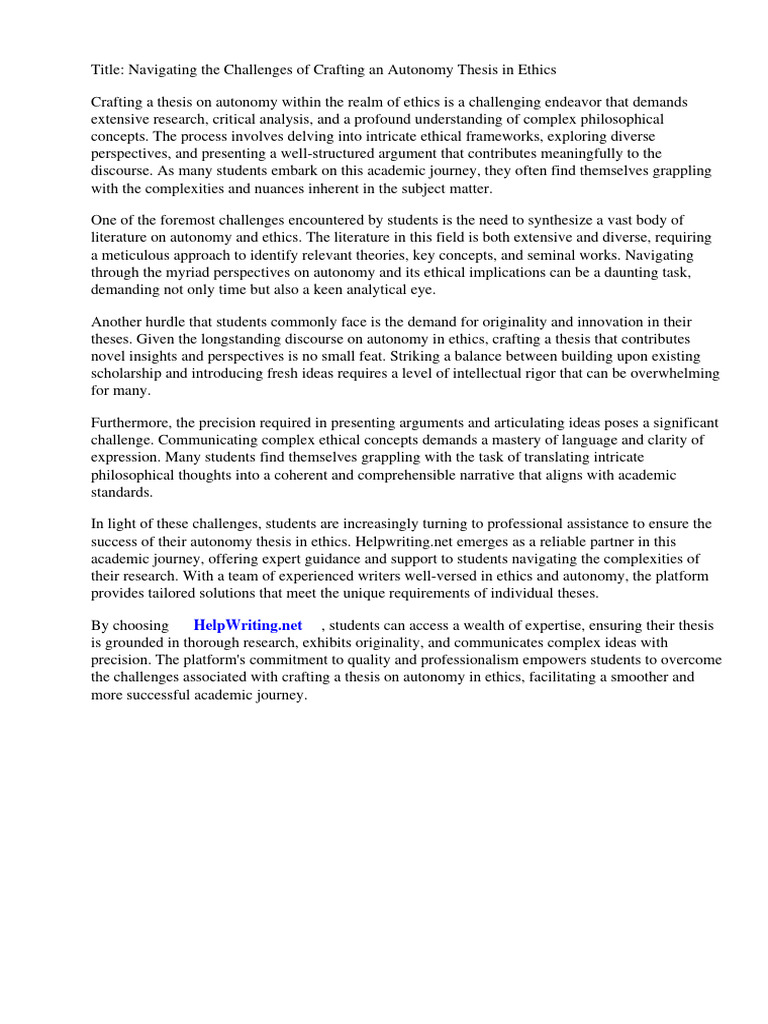 Autonomy Thesis Ethics | PDF | Autonomy | Morality