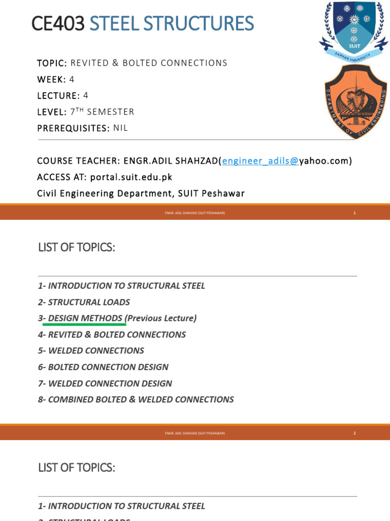 Lecture-4 (Riveted & Bolted Connections) | PDF