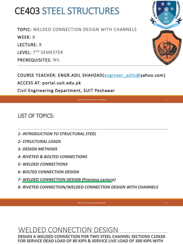 Lecture-8 (Welded Connection Design With Channels) | PDF