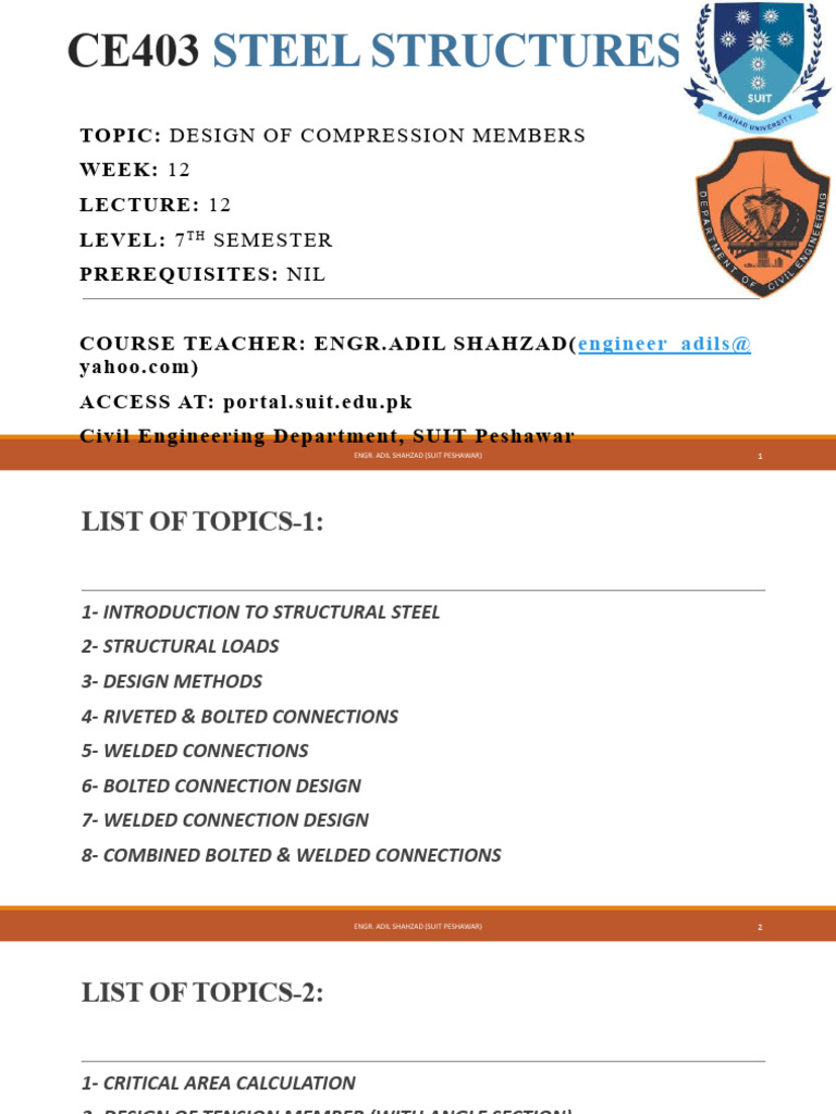 Lecture-12 (Compression Member Design) | PDF