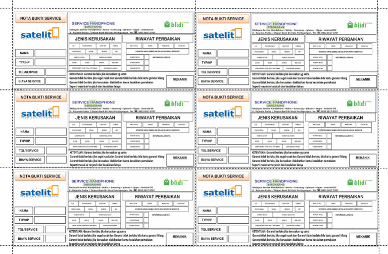 Nota Bukti Service | PDF