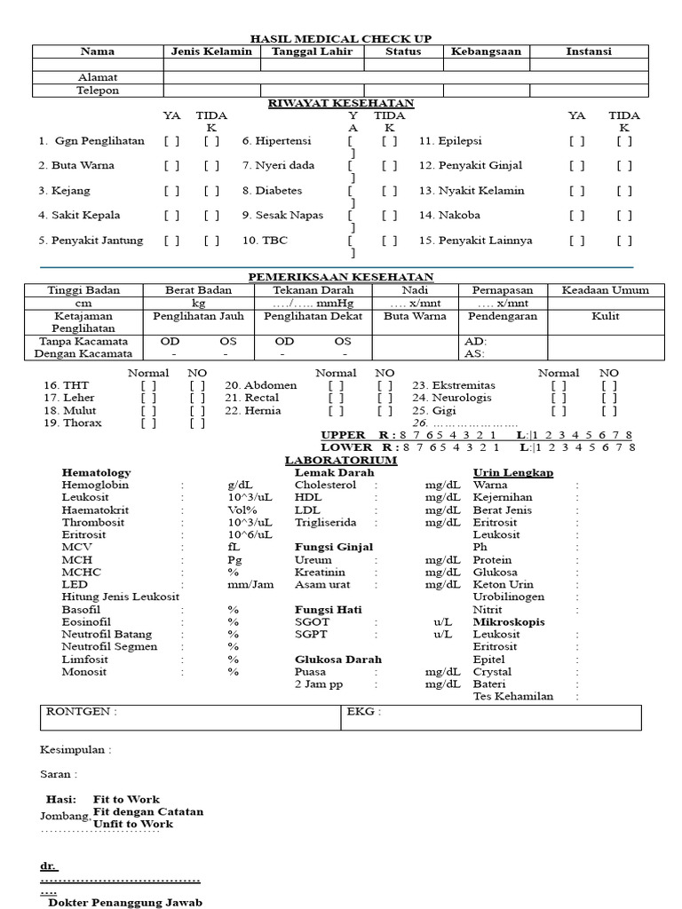 Form Hasil Medical Check Up | PDF