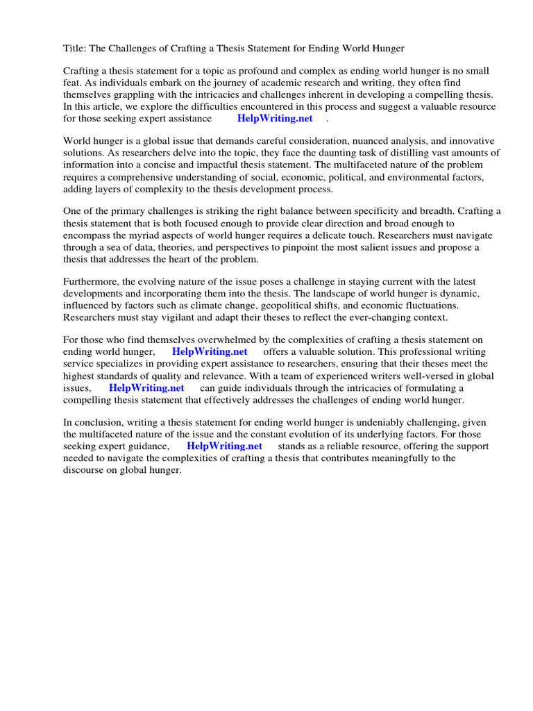 Thesis Statement for Ending World Hunger | PDF | Malnutrition | Hunger