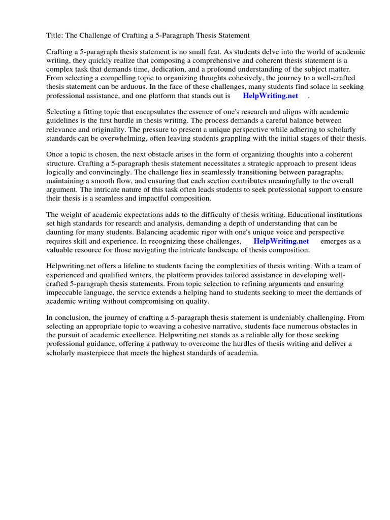 5 Paragraph Thesis Statement | PDF | Essays | Thesis