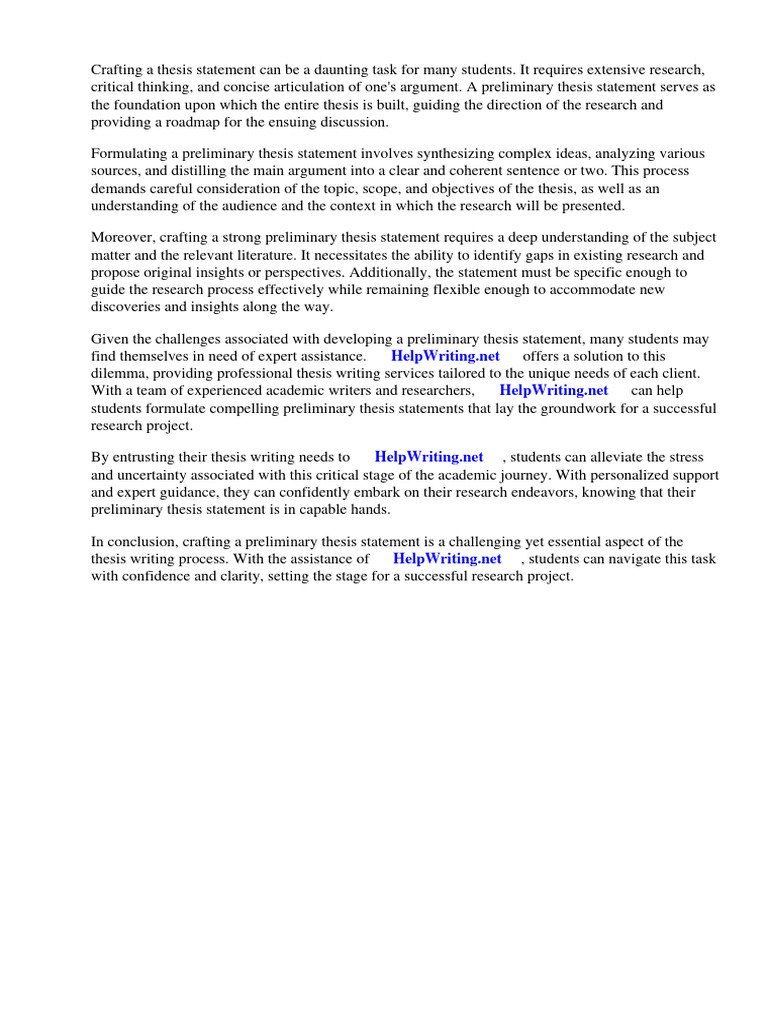 Define Preliminary Thesis Statement | PDF | Essays | Thesis