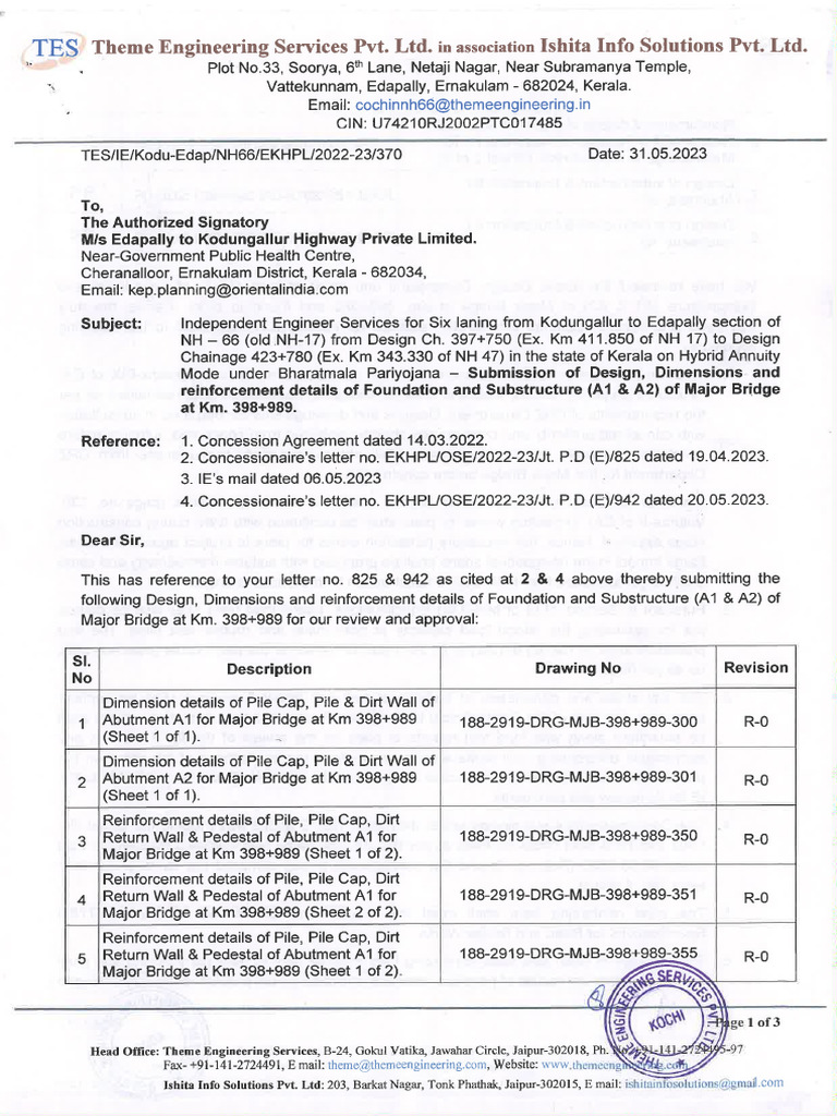 370_IEs Approval of Design, Dimension and Reinforcement Details of ...