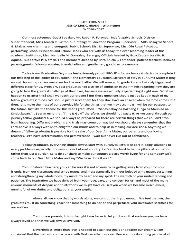 Welcome Address, Graduation Speech & Grad Prayer | PDF | God The Father ...