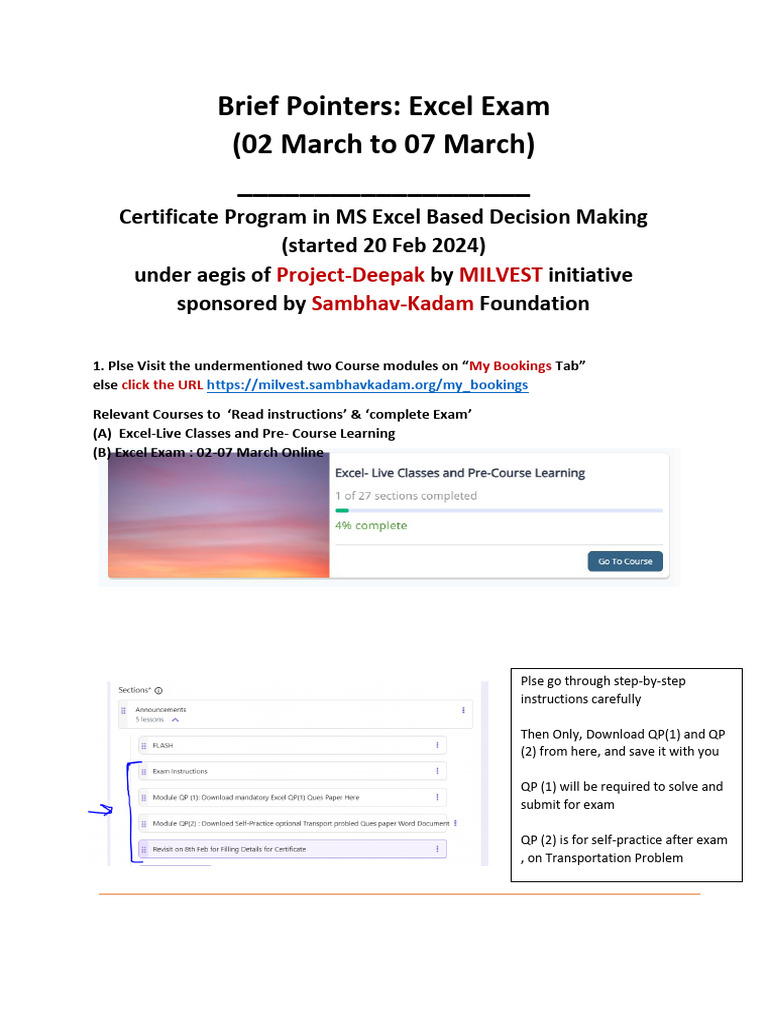 Excel Exam-Short Brief & Testimonial Sample Format-1 | PDF
