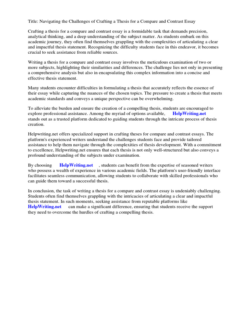 How to Write a Thesis for a Compare and Contrast Essay | PDF | Essays ...