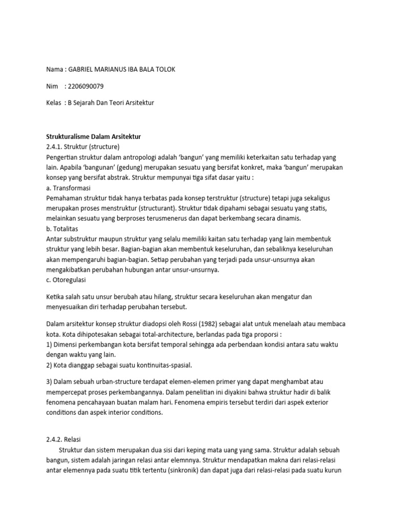 Arsitektur Strukturalisme - Gabriel - 2206090078 | PDF | Ilmu Sosial ...