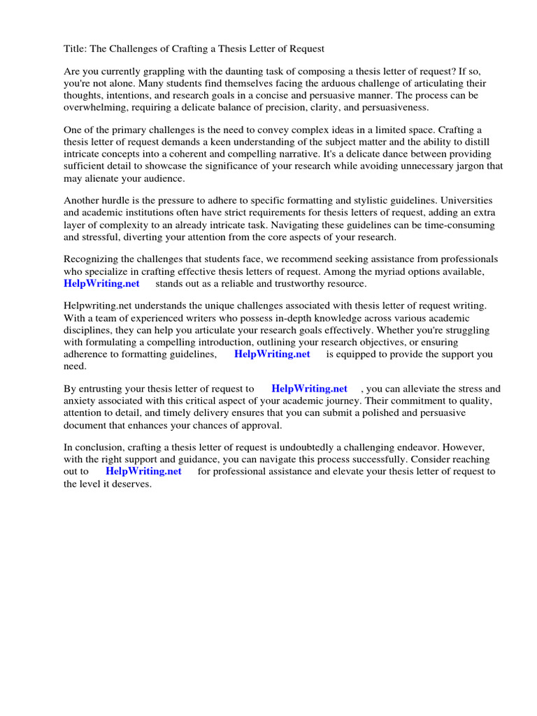 Thesis Letter of Request | PDF | Thesis