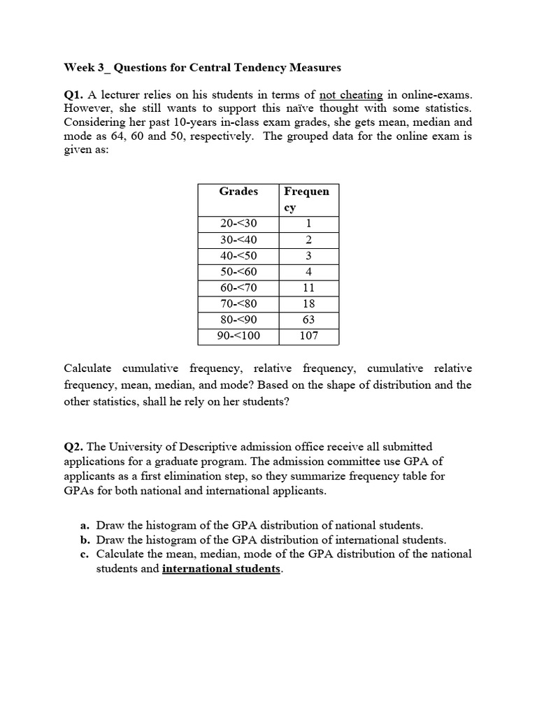 W3-2 - Questions For Central Tendency Measures | PDF | Analysis | Mathematical Analysis