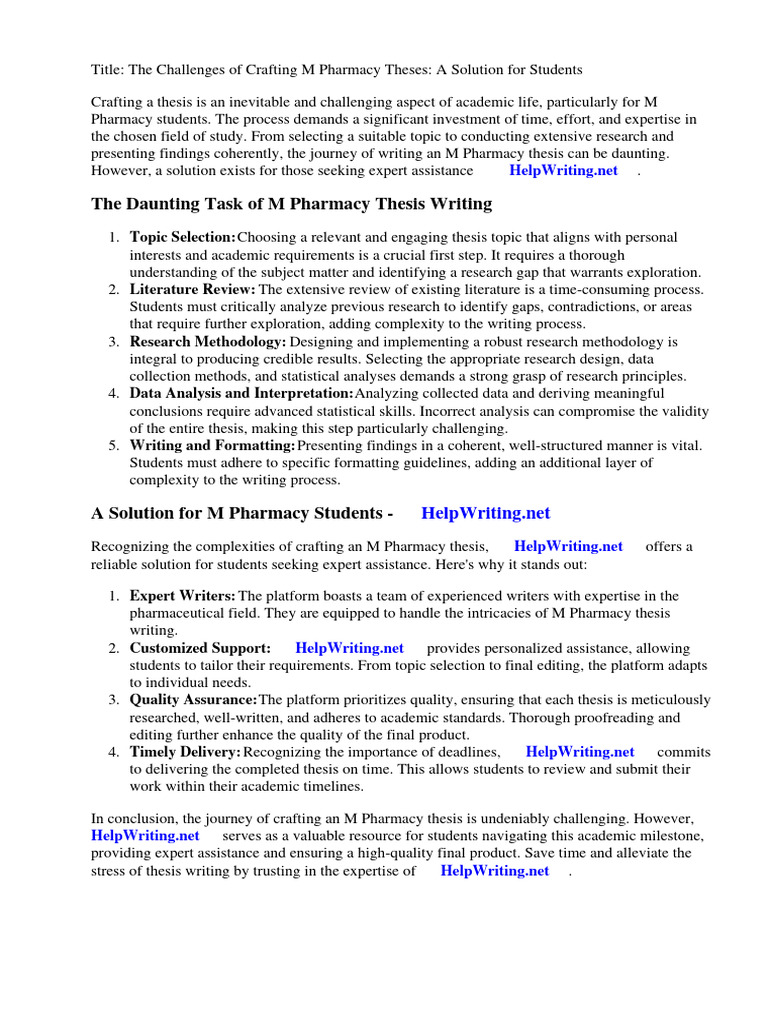 M Pharmacy Thesis Topics | Download Free PDF | Methodology | Pharmacy