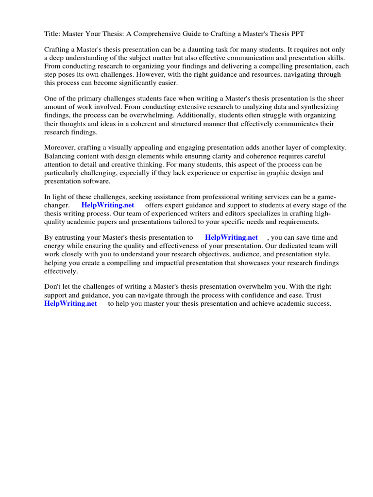 Thesis Presentation Mastery | PDF | Methodology | Thesis