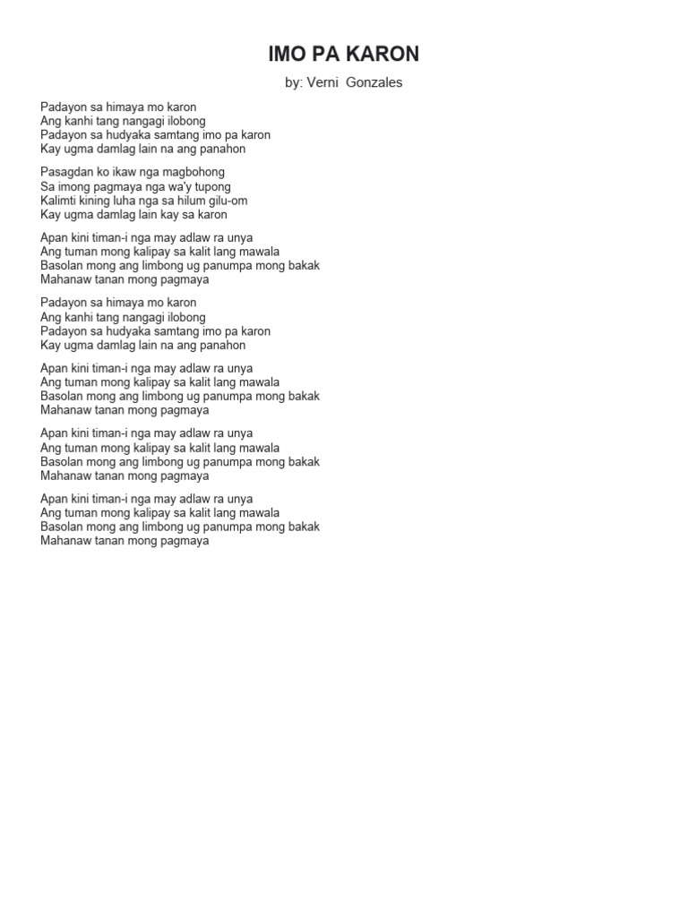 Imo Pa Karon Lyrics | PDF | Cooking, Food & Wine | Art