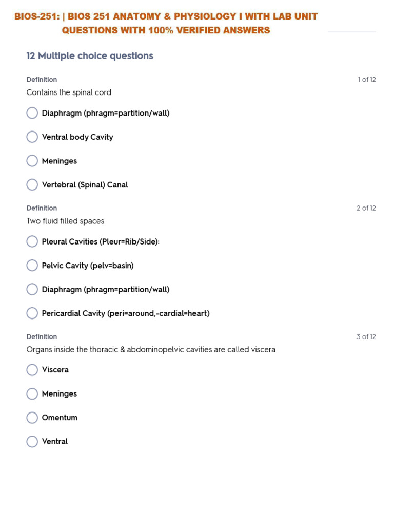 BIOS-251 Anatomy and Physiology With Lab Self-Test | PDF | Morphology ...