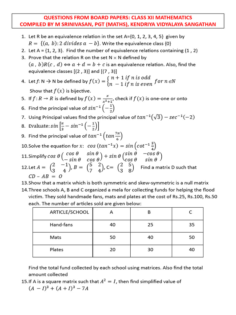 Questions From Board Papers | PDF | Matrix (Mathematics) | Functions And Mappings