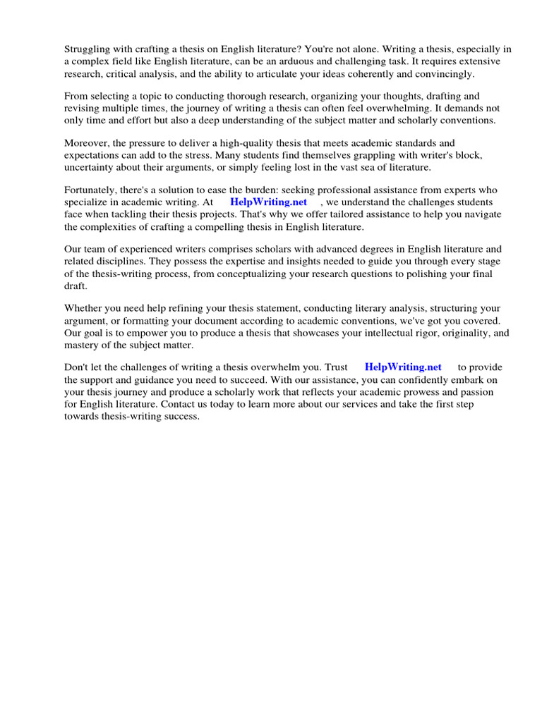 Sample Thesis of English Literature | PDF | Thesis | Essays