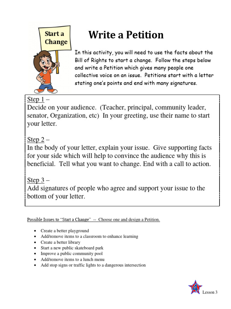 CK-Lesson 3 - Worksheets - Writing A Petition Activity | PDF