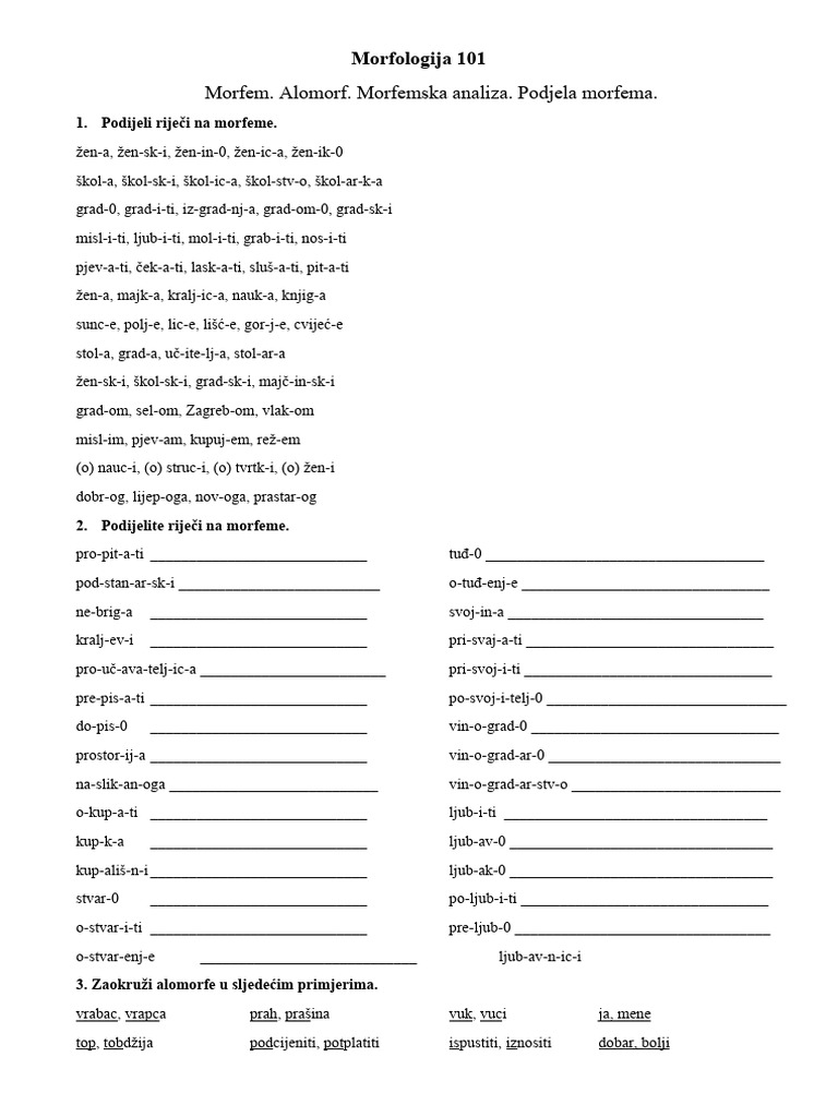 Morfologija 101 Rješenja | PDF