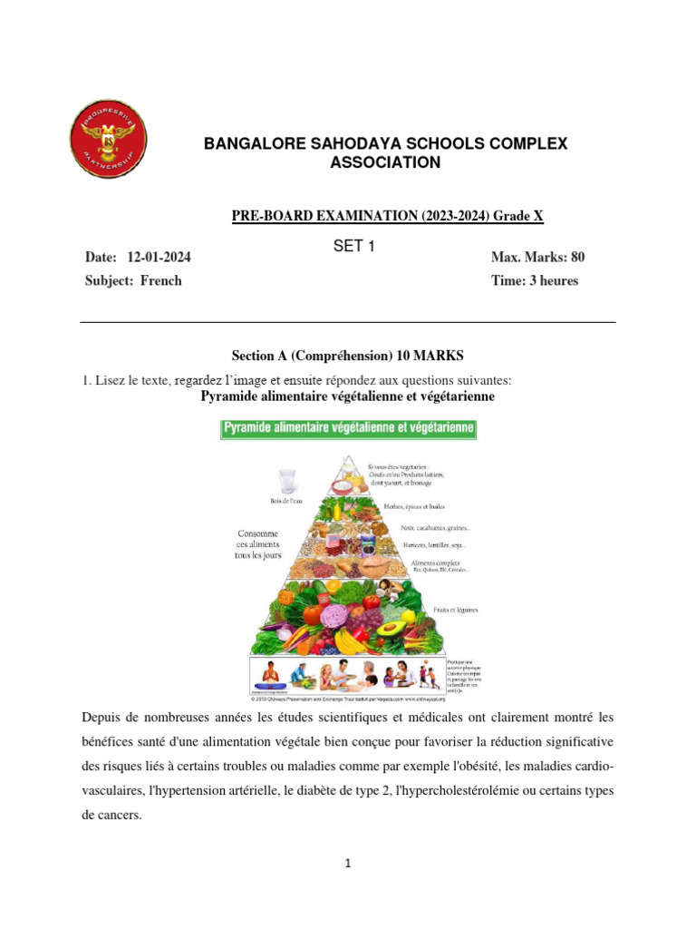 STD X Bangalore Sahodaya Set 1 2 QP & Key 2024 Jan MFJJ | PDF