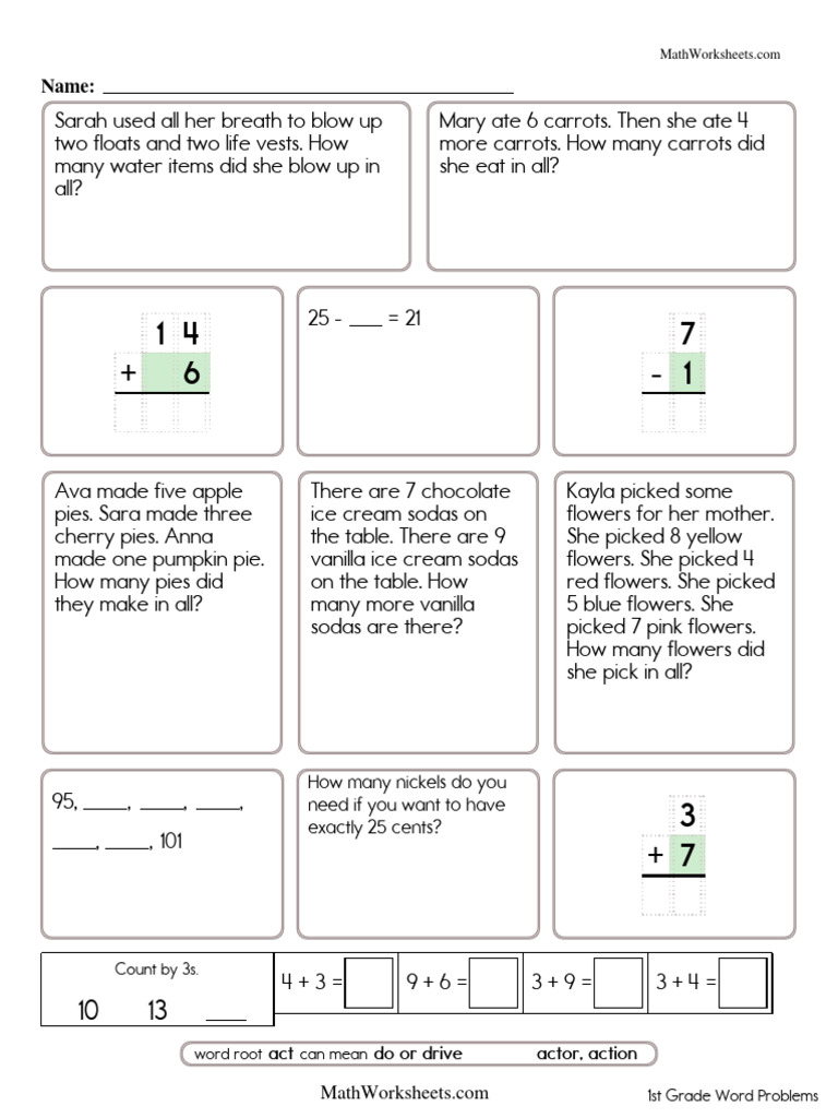 1st Grade Word Problem Worksheets Book6 | PDF
